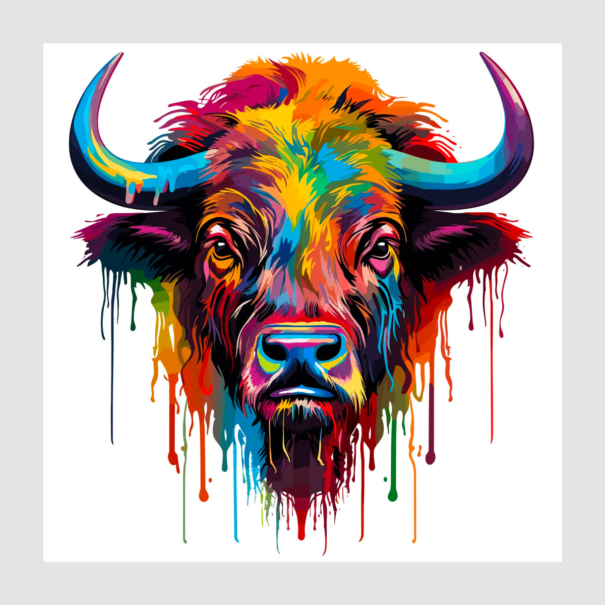 Funky Buffalo Head In Rainbow Paint Design Art Print – Jazz It Up Interiors