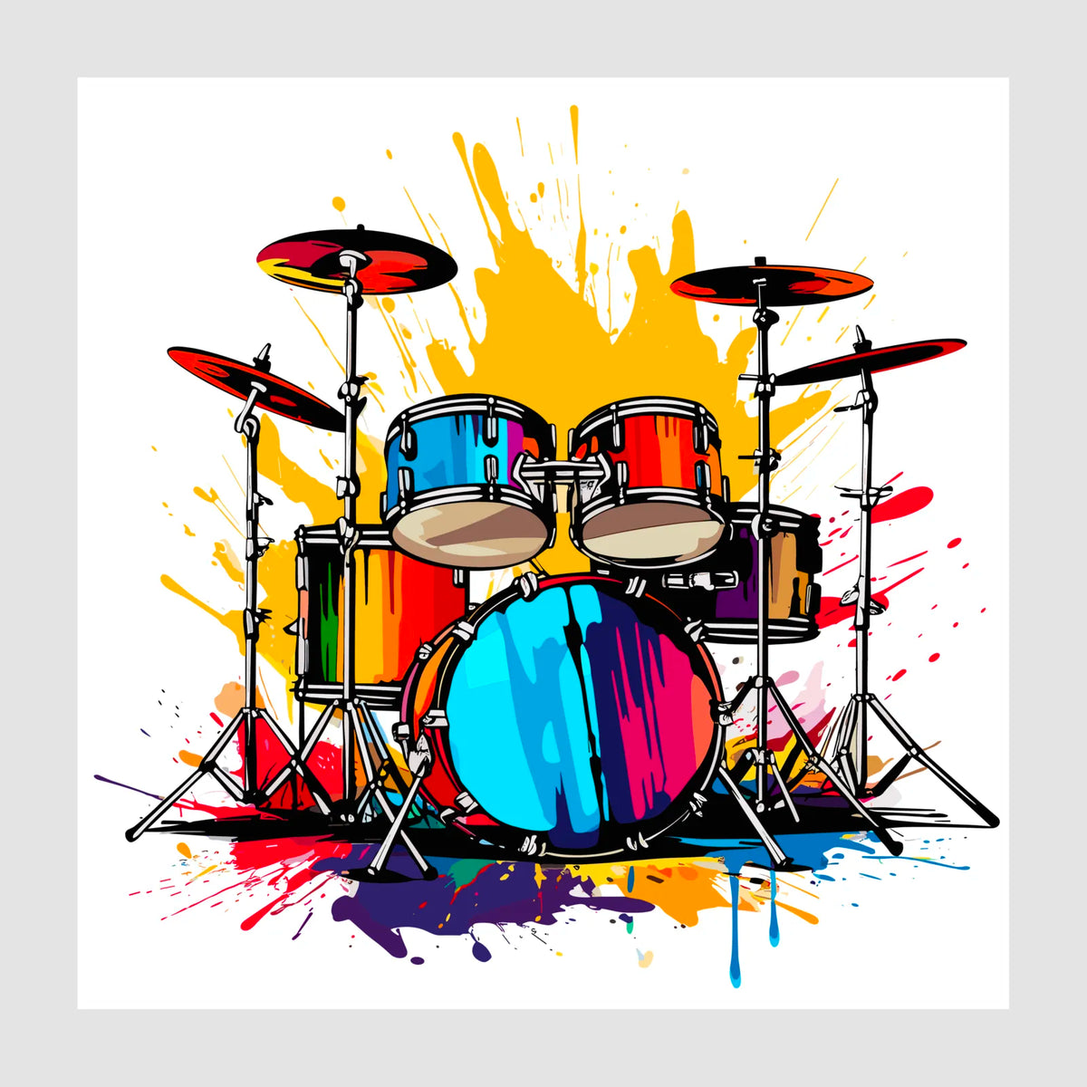 Full Drum Set In A Bright Paint Splash Design Print – Jazz It Up Interiors