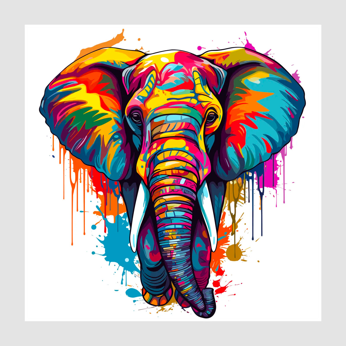 Funky Paint Splashes Elephant Digital Art Print – Jazz It Up Interiors