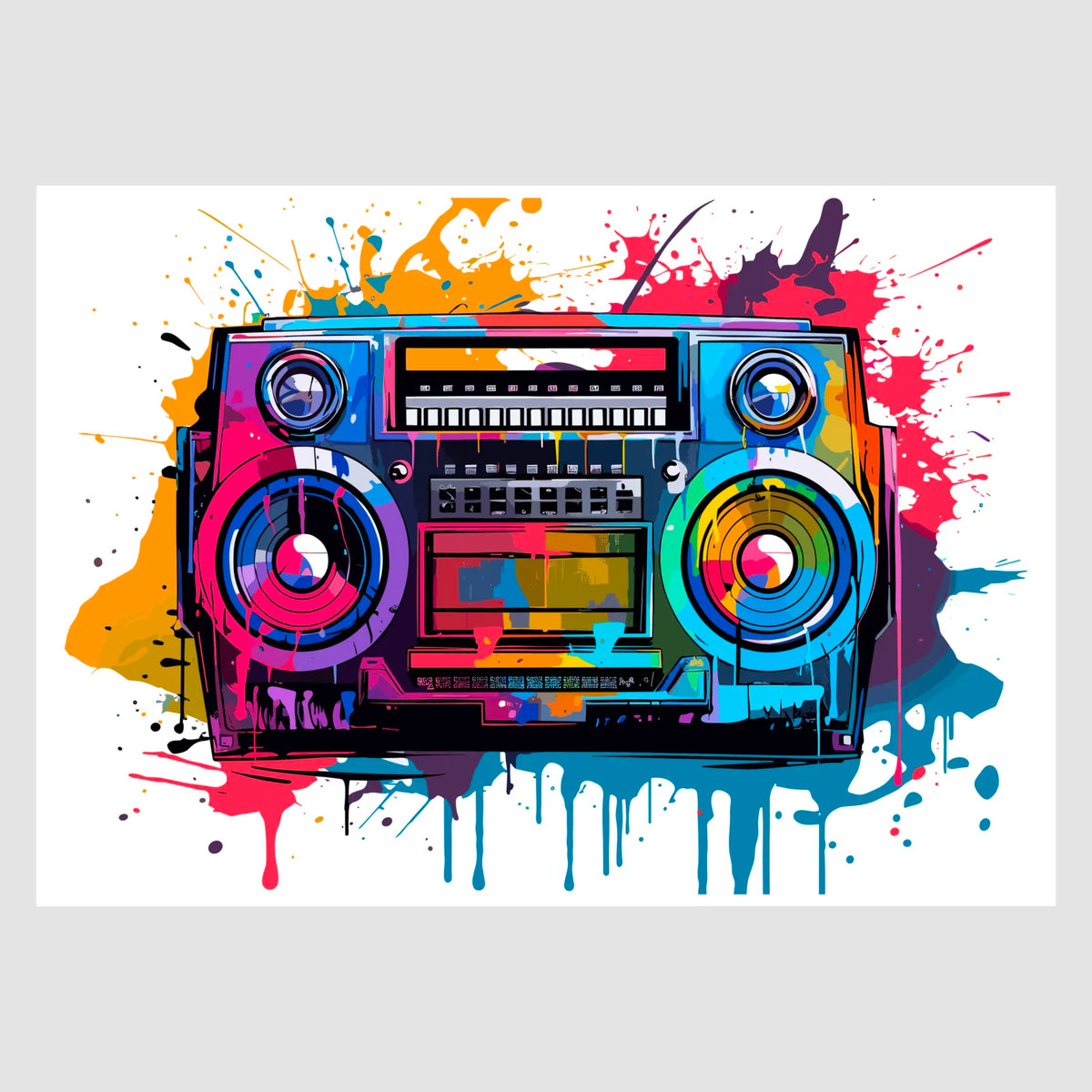 Retro Boom Box Blaster In Bright Paint Splashes Art – Jazz It Up Interiors