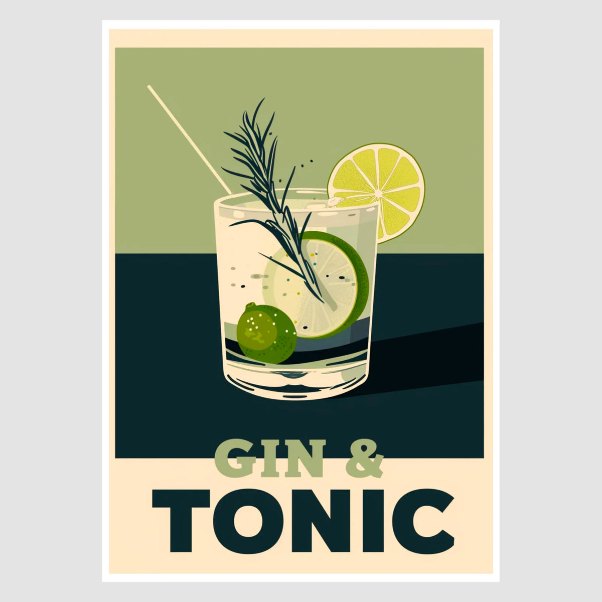 Gin and Tonic Art Print – Retro Sage Green & Blue Decor – Jazz It Up ...