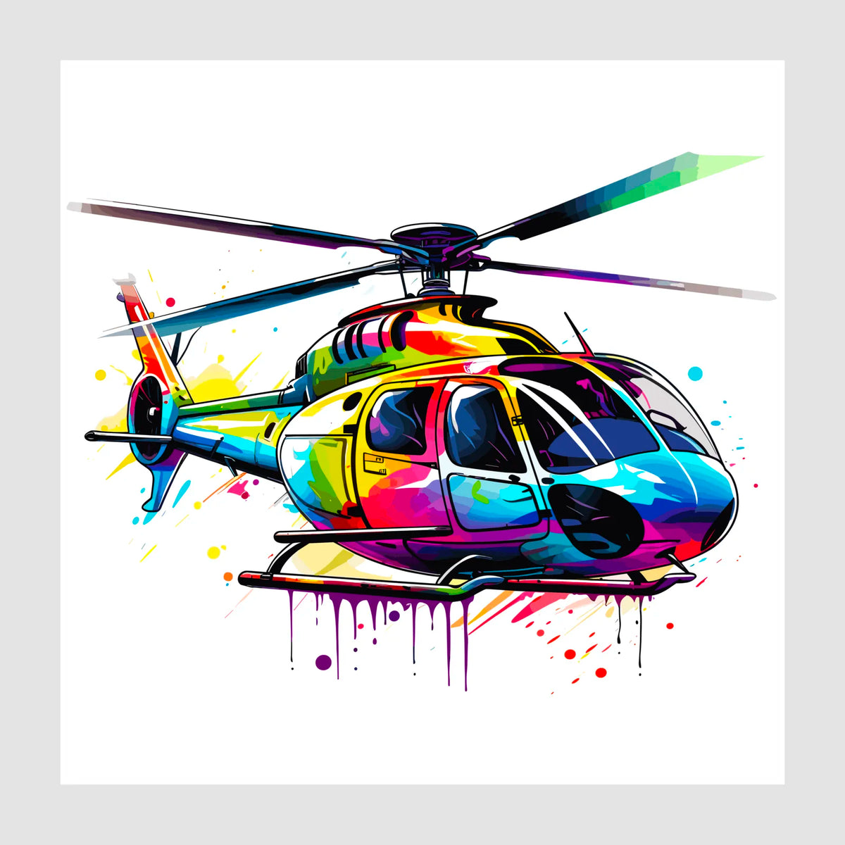 Vibrant Helicopter Paint Drip Style Art Print – Jazz It Up Interiors