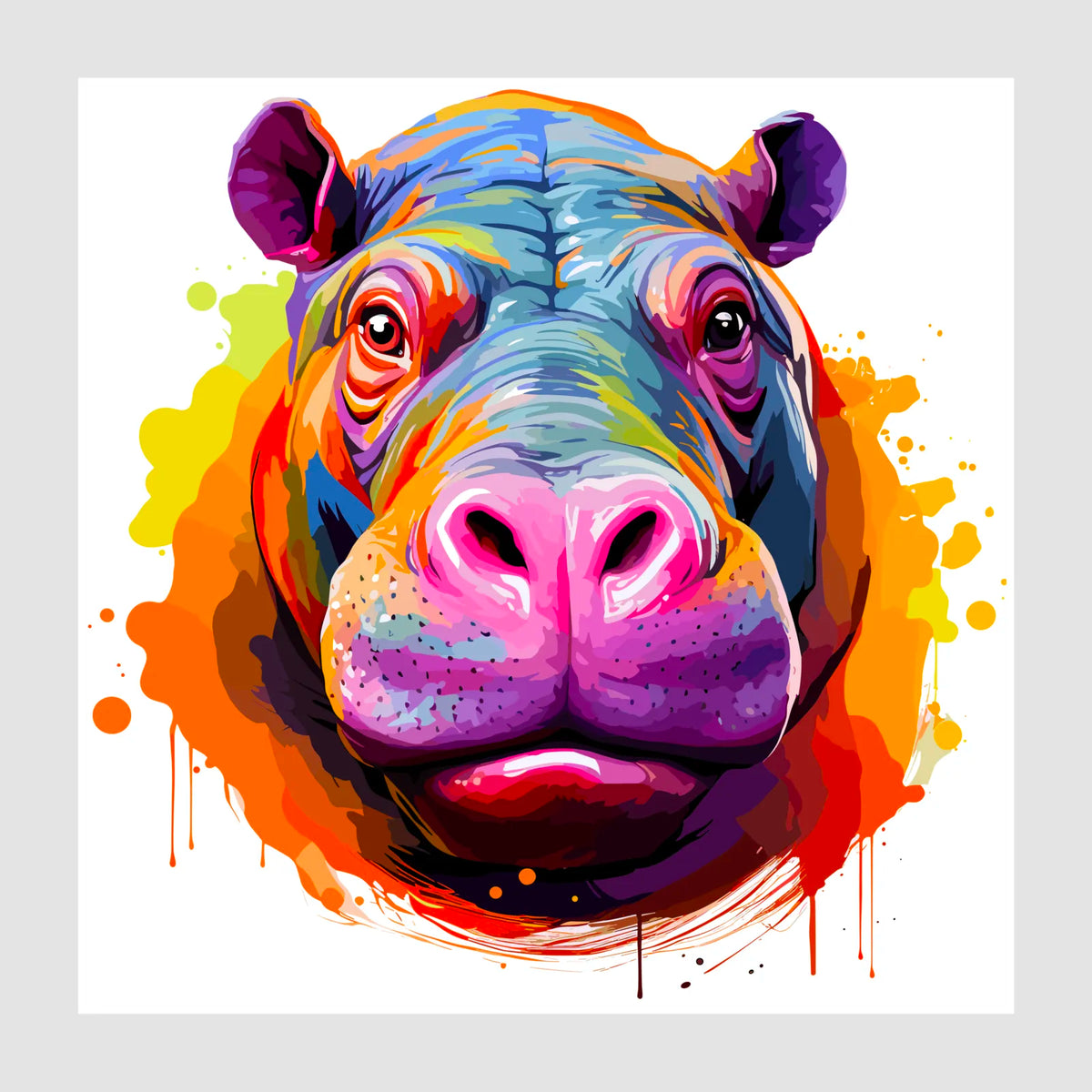 Awesome Bright Paint Splash Hippo Art Print – Jazz It Up Interiors