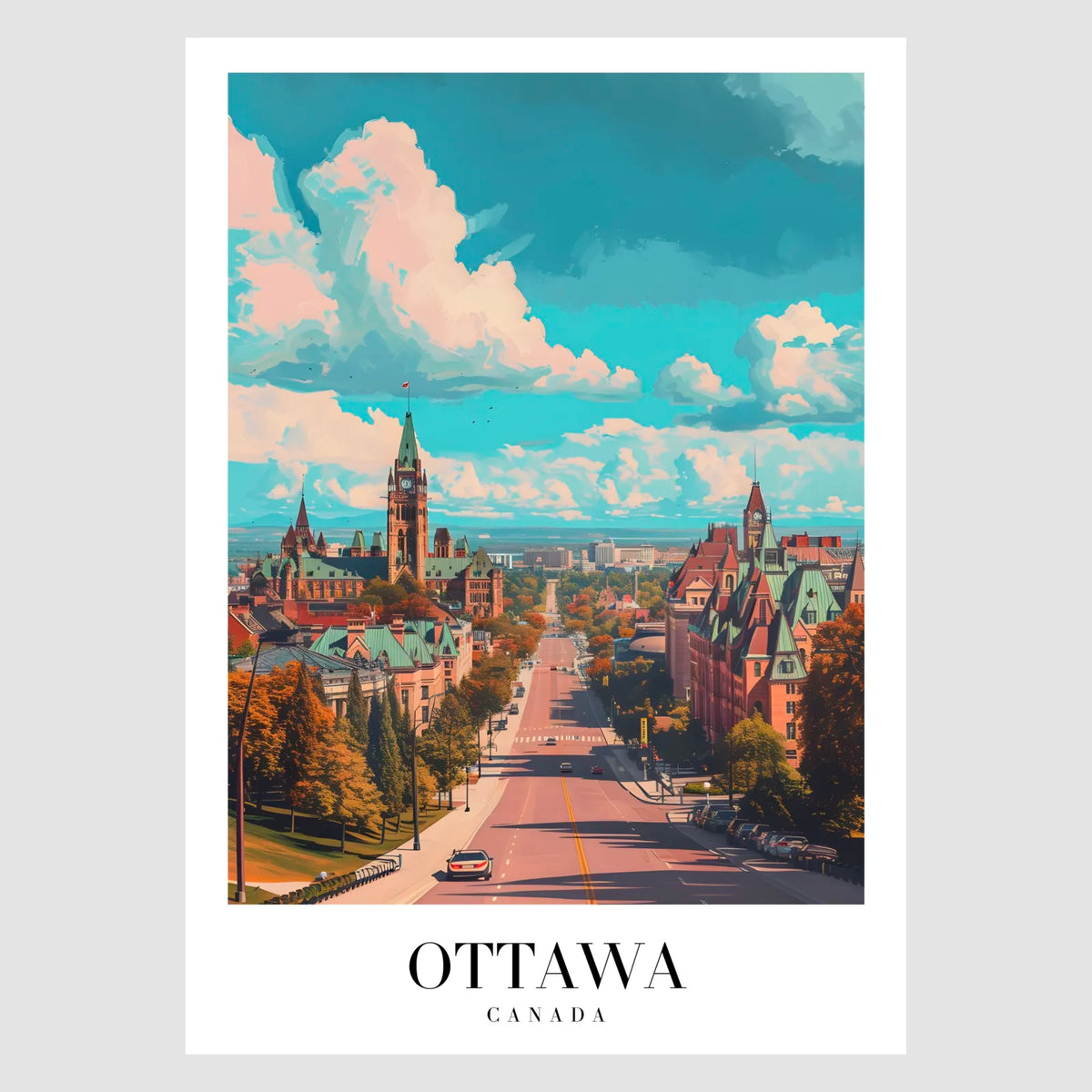 Ottawa Cityscape Art Print With Teal Roofs And Skyline – Jazz It Up ...