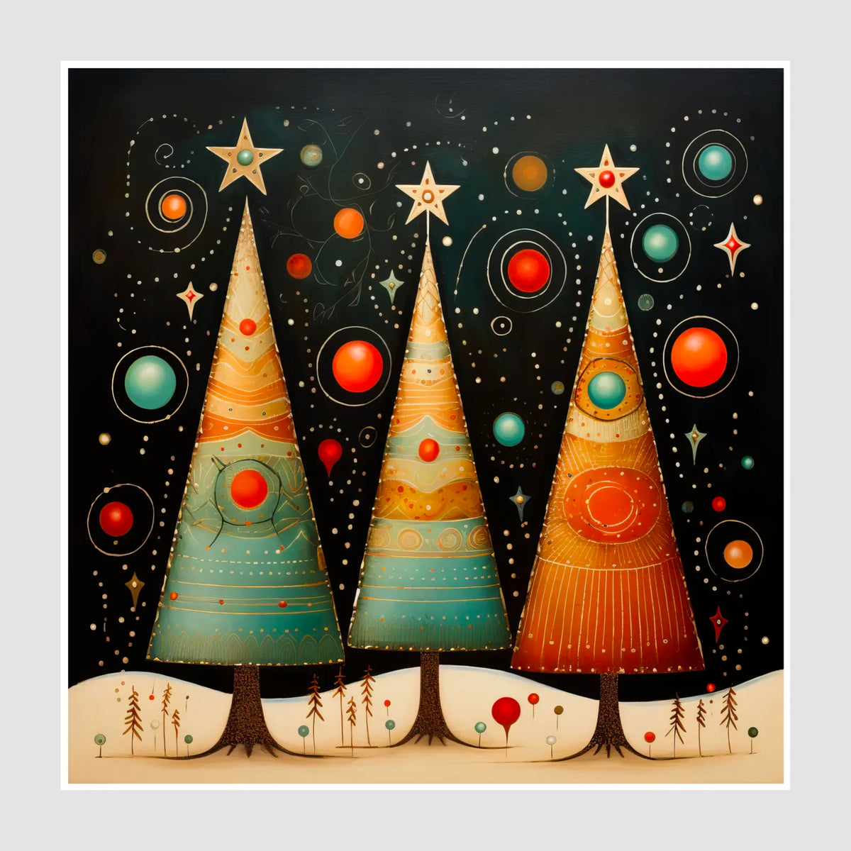 Vibrant Teal & Orange Christmas Trees Art Print – Jazz It Up Interiors