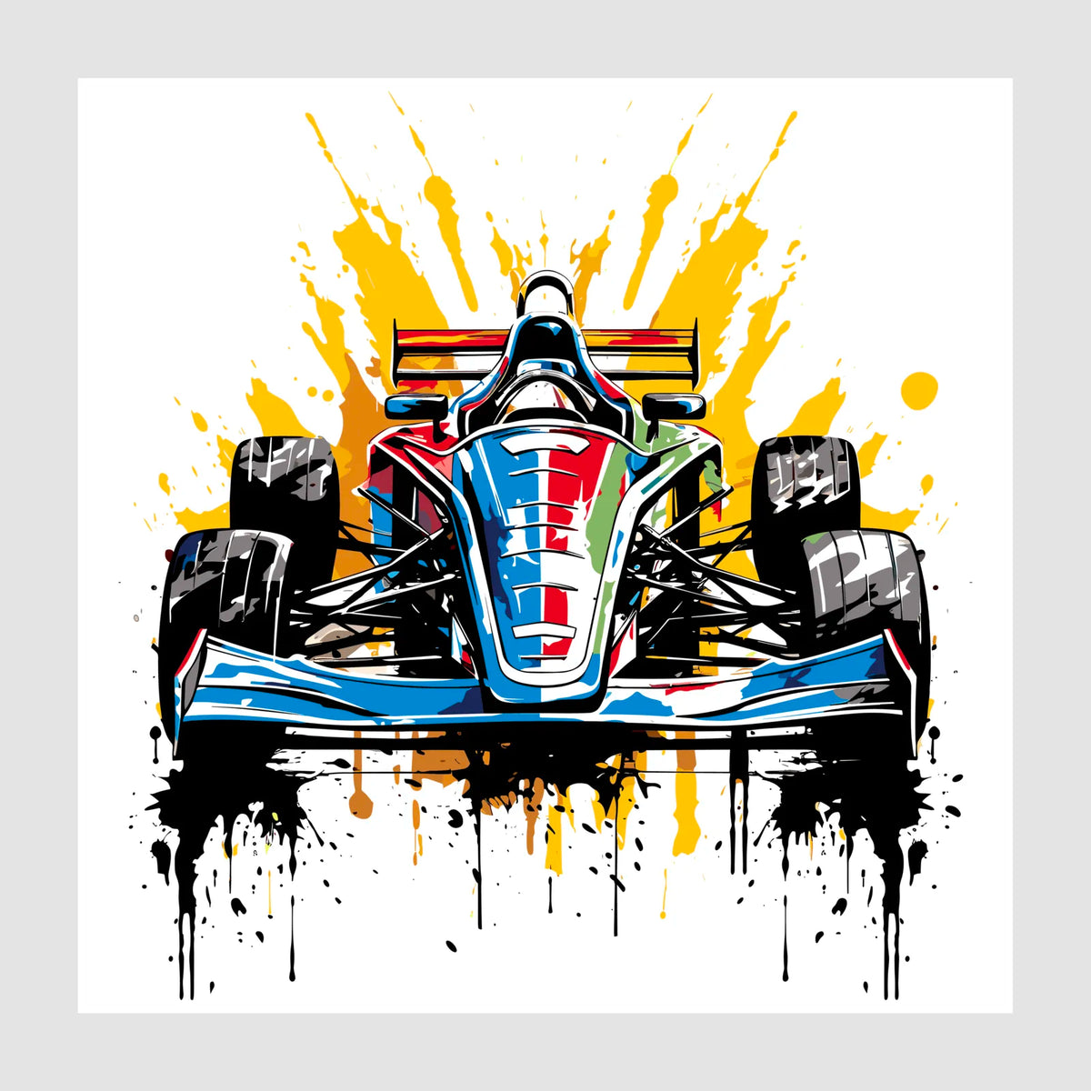 Fiery Paint Splashes F1 Race Car Art Print – Jazz It Up Interiors