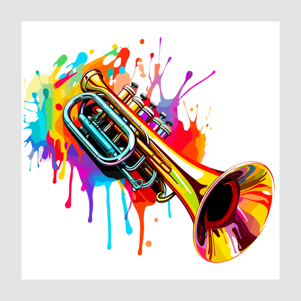 Funky Trumpet Paint Splashes Art Print – Jazz It Up Interiors